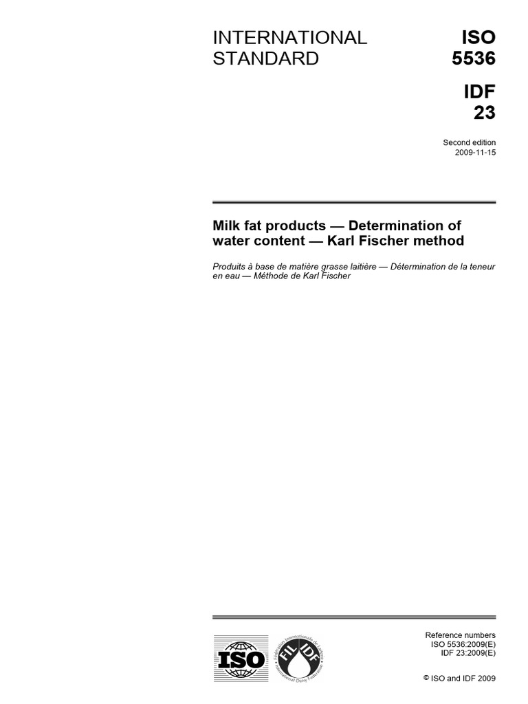 ISO 5536 2009 Umidade Gordura anidra do leite | PDF | International Organization For Standardization
