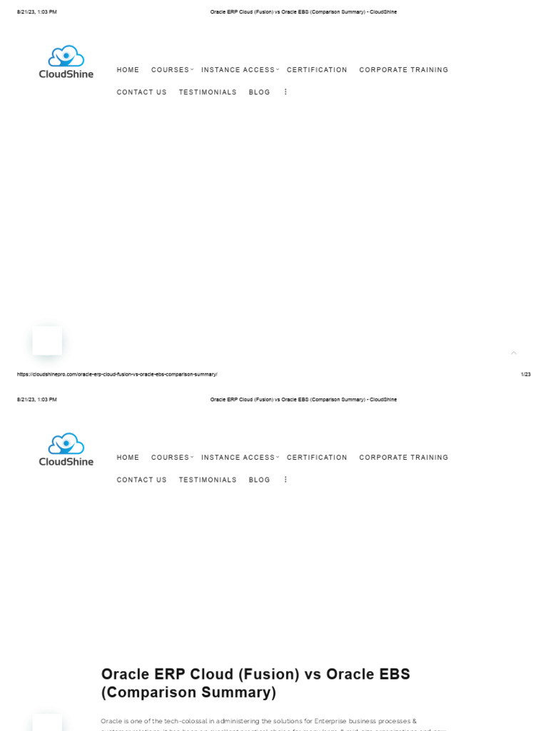 Oracle ERP Cloud (Fusion) Vs Oracle EBS (Comparison Summary ...