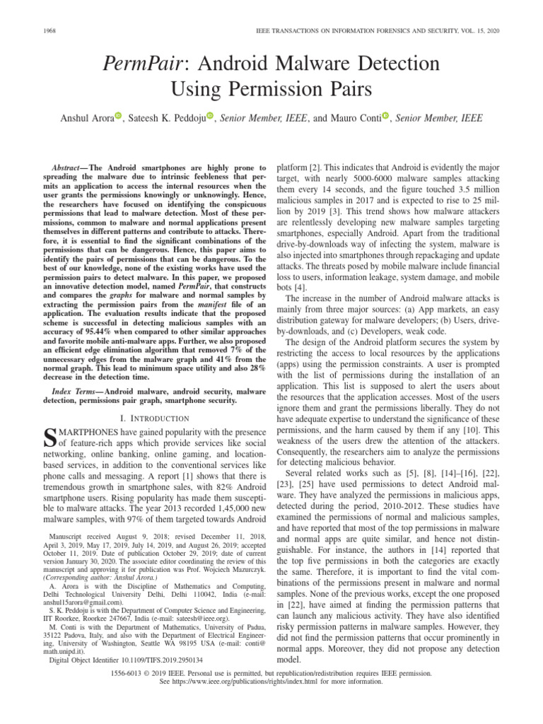 Permpair Android Malware Detection Using Permission Pairs Pdf