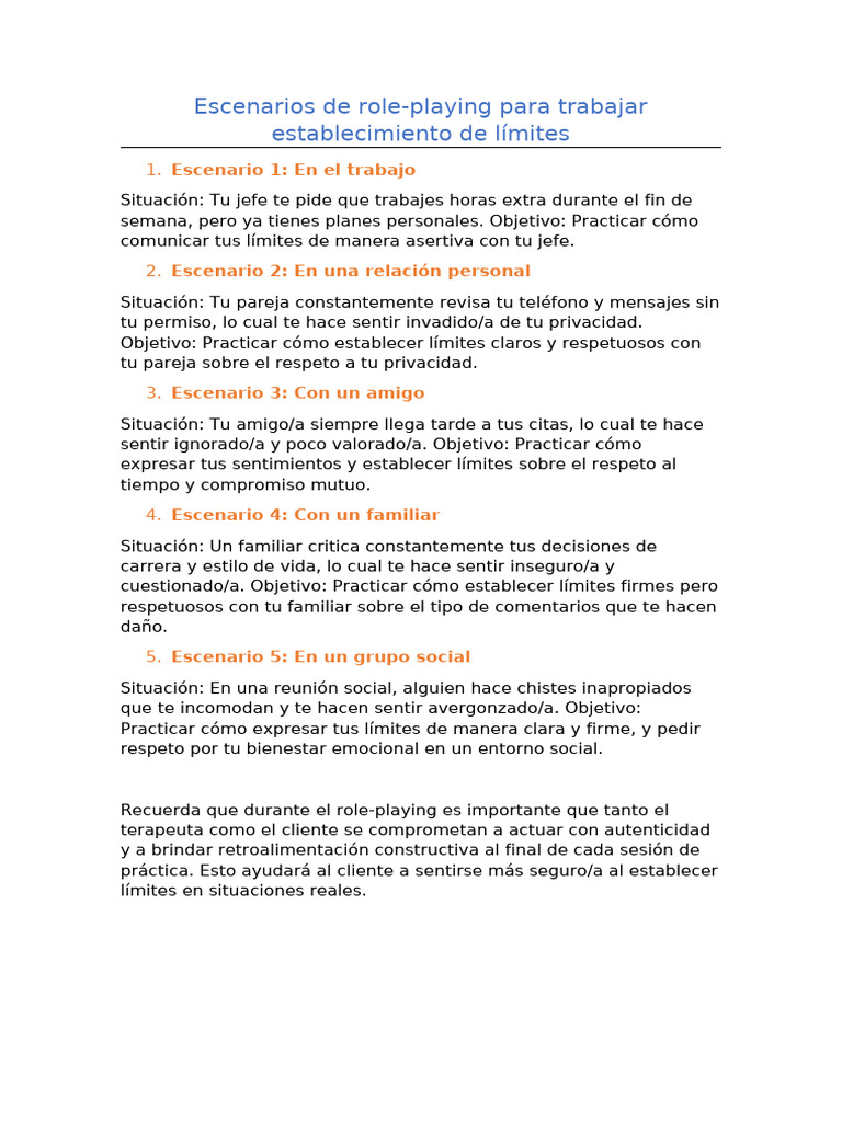 Escenarios para Establecer Límites Asertivos | PDF | Crecimiento ...