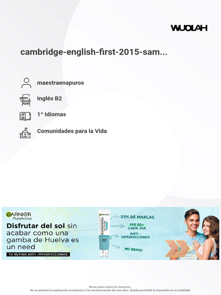 Wuolah Free Cambridge English First 2015 Sample Paper 1 Reading and Use ...