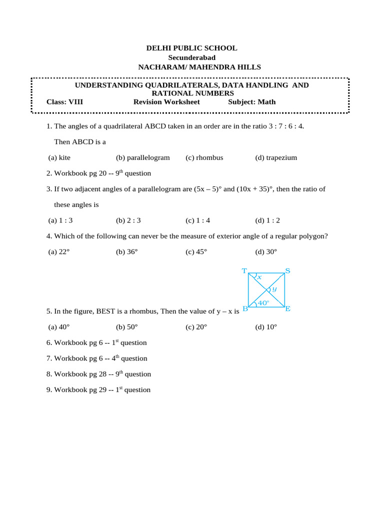 Class 8 Math Revision Worksheet | PDF | Geometric Shapes | Euclid