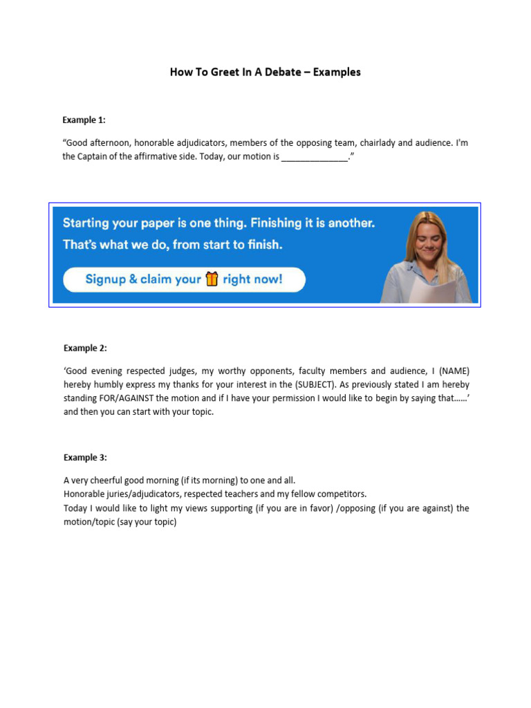 Debate Greeting Examples for Students | PDF