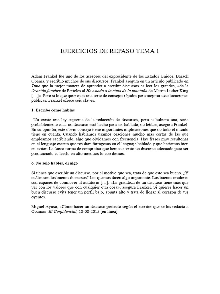 EJERCICIOS DE REPASO TEMA 1 | PDF | Hablar en público | Comunicación