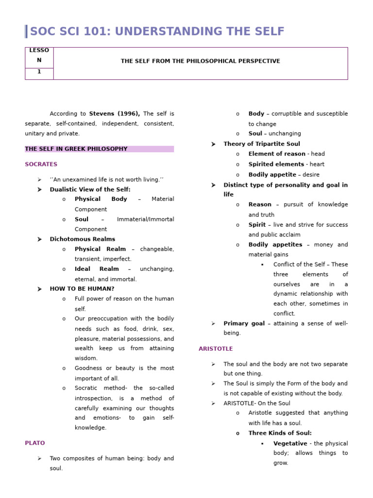 SOC SCI 101 | PDF | Philosophy Of Self | Soul