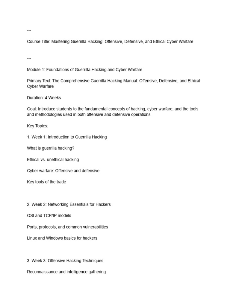 Course Layout - Mastering Guerrilla Hacking - Offensive, Defensive, and ... Course Layout - Mastering Guerrilla Hacking - Offensive, Defensive, and ...