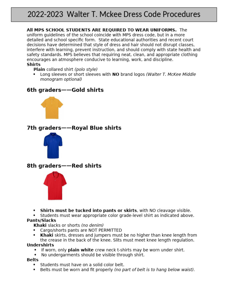 Mckee Middle Dress Code Procedures | PDF | Trousers | Shirt