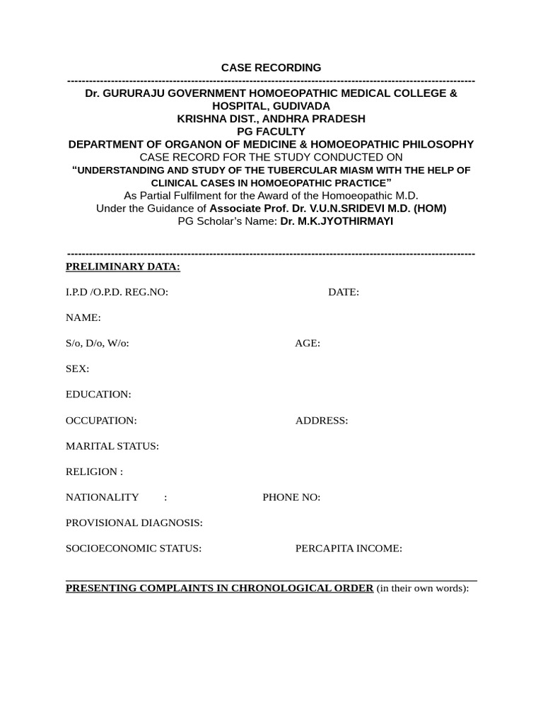 Kalyani Thesis Case Proforma | PDF | Clinical Medicine | Medicine