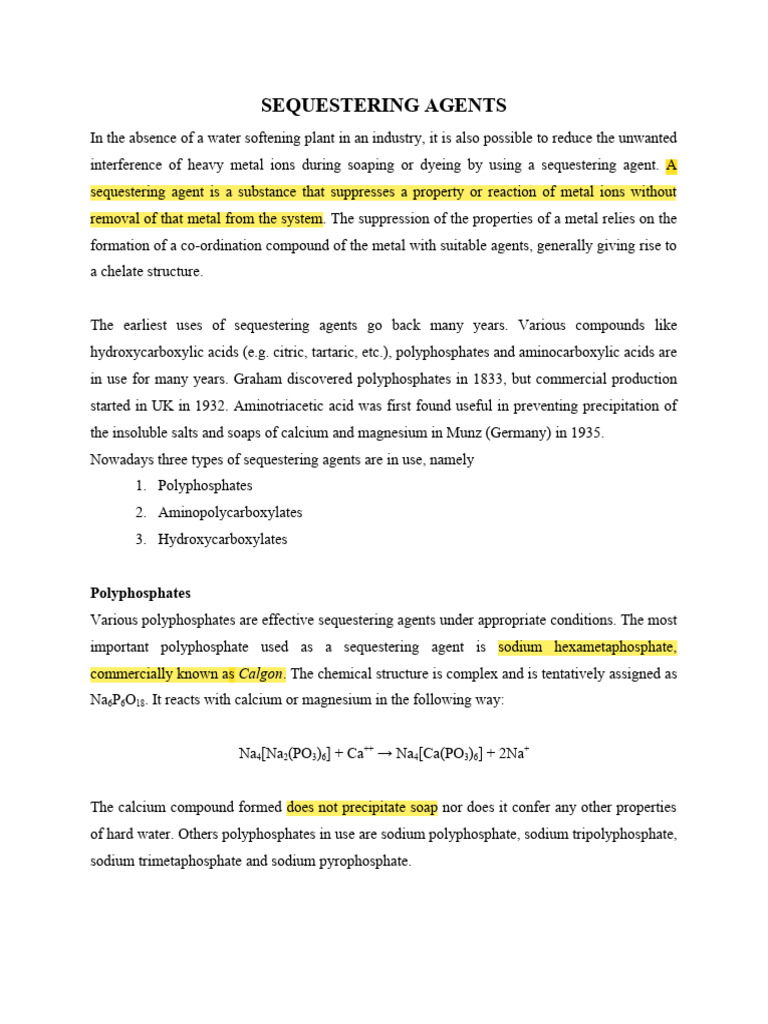 Sequestering Agents | PDF | Chelation | Ethylenediaminetetraacetic Acid