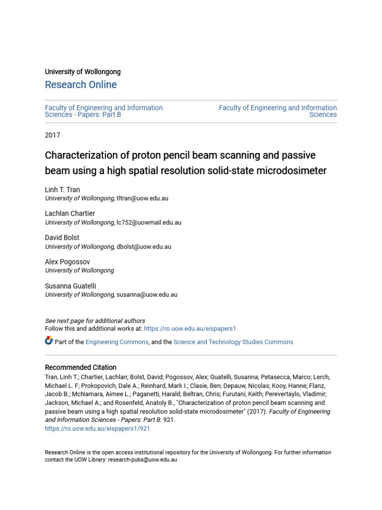 Tran PBS PS Characterization Microdosimetry 2017 MedPhys | PDF | Absorbed Dose | Proton