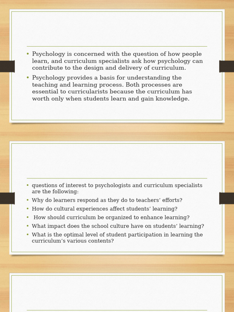 Psychological Foundation of Curriculum | PDF | Learning | Psychology