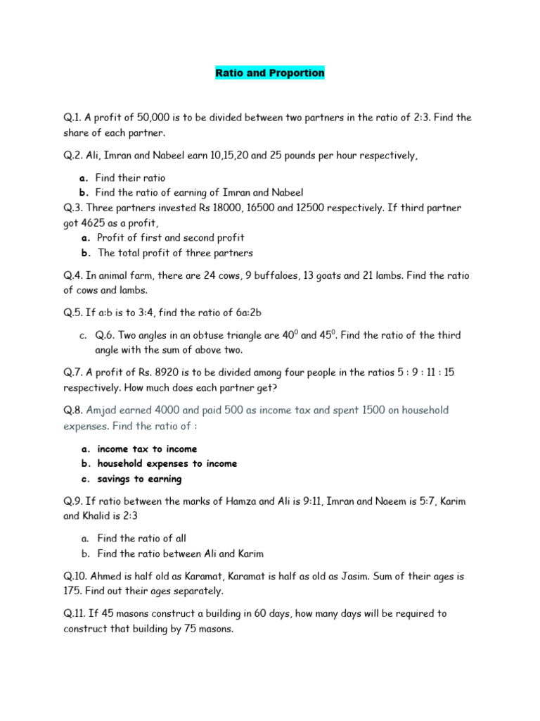 Ratio and Proportion Problem Set | PDF | Economies