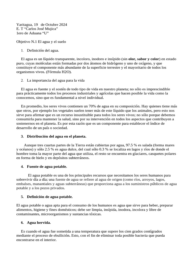 La Importancia Del Agua para La Vida | PDF | Agua | Agua potable