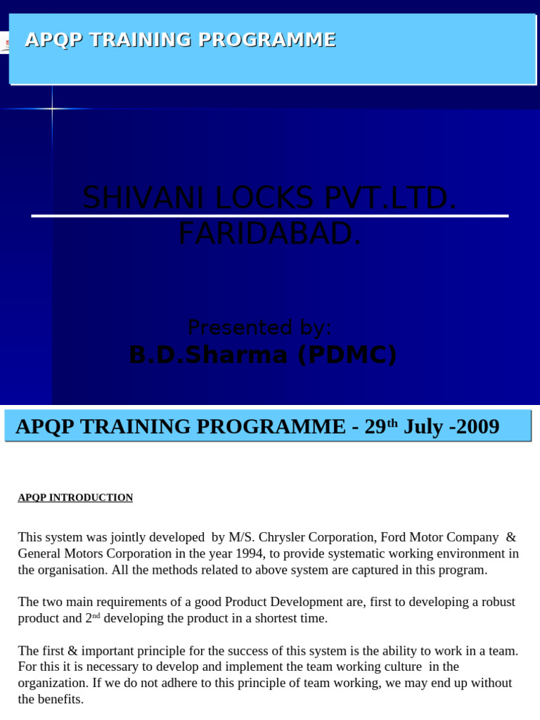 Apqp - Training Presentation | PDF | Verification And Validation ...
