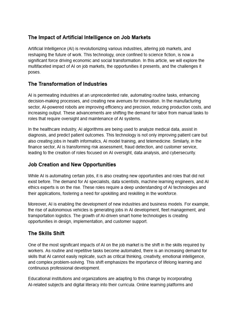 AI's Impact on Job Markets | PDF | Artificial Intelligence ...