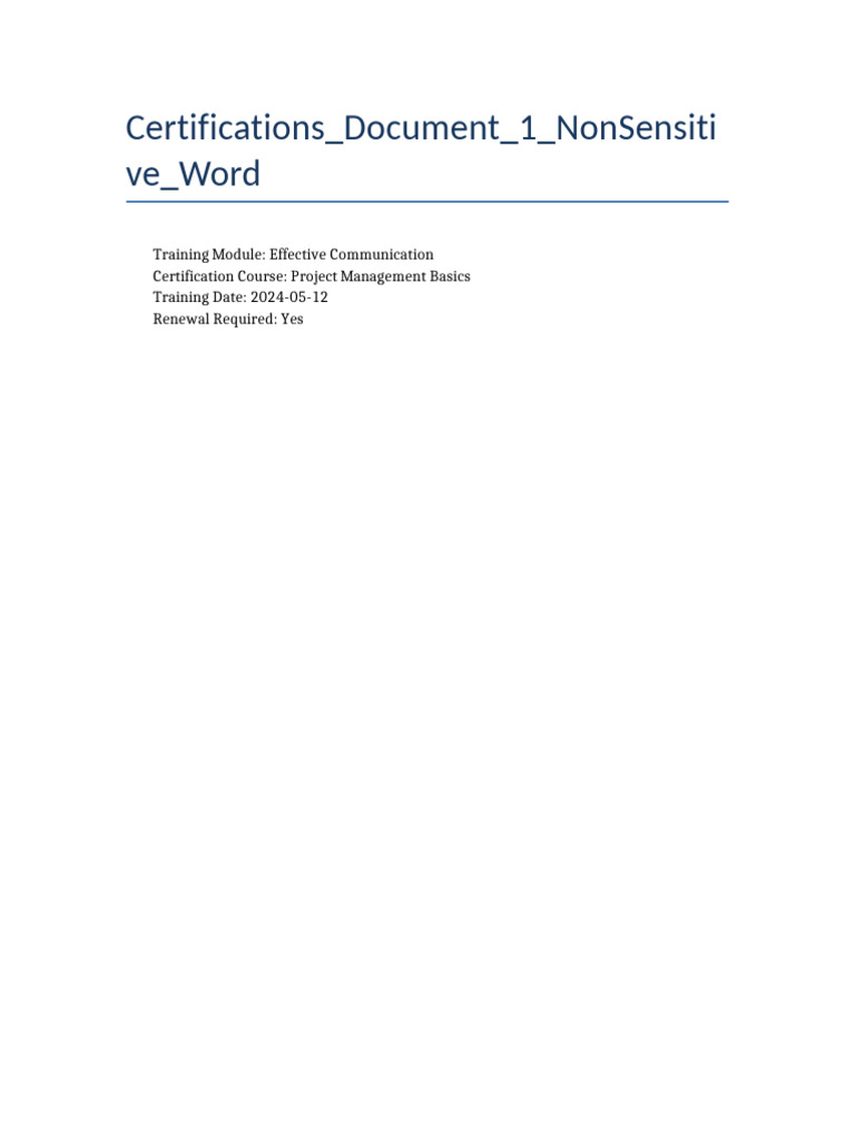 Certifications Document 1 NonSensitive Word | PDF
