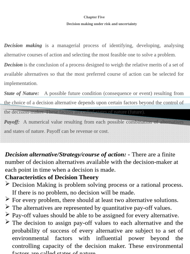 Managerial Chapter 5PPT | PDF | Decision Theory | Economics Of Uncertainty