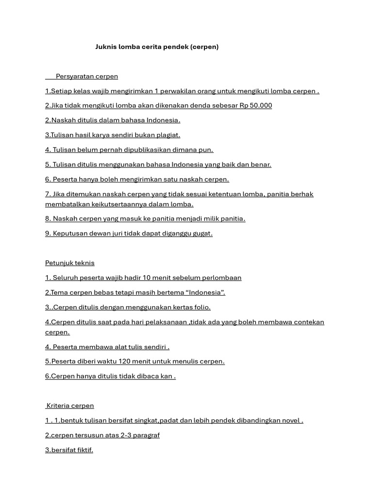 Juknis Lomba Cerpen Bulbas | PDF | Seni
