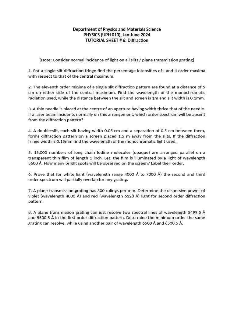 Tutorial Sheet 6 | PDF | Teaching Methods & Materials | Science & Mathematics