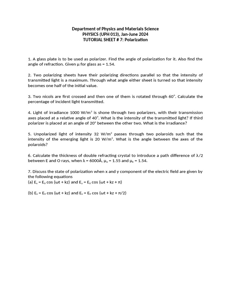 Tutorial Sheet 7 | PDF