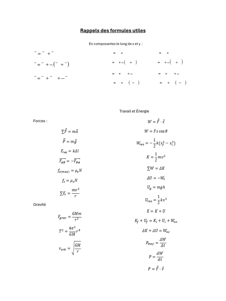 Formules Utiles pour Examen | PDF