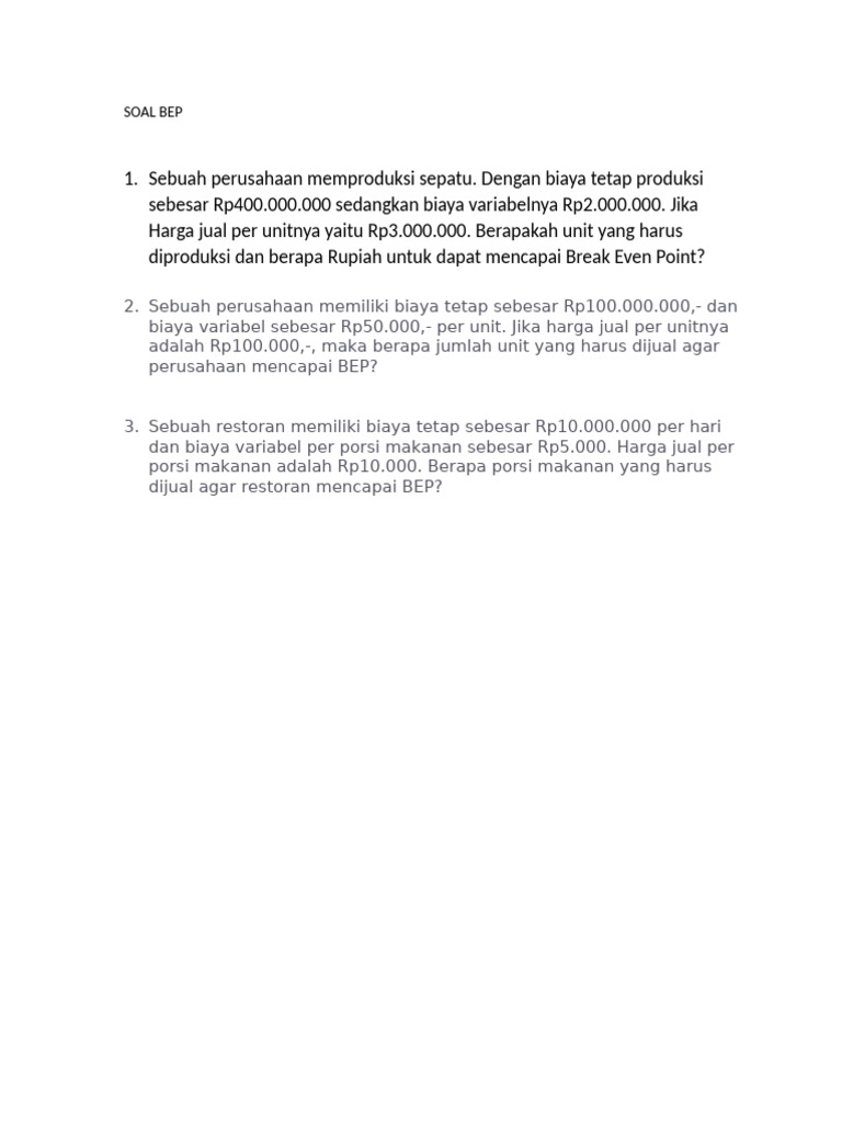 Contoh Soal Break Even Point | PDF