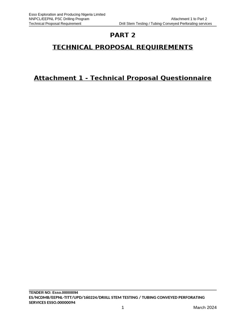 EEPNL DST - TCP Services - ITT Part 2 - Attach 1 Technical Proposal Questionnaire | PDF | Iso ...