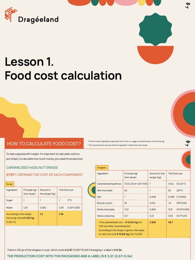 Dragees Lesson 1. Food Cost Calculation | PDF | Chocolate | Foods
