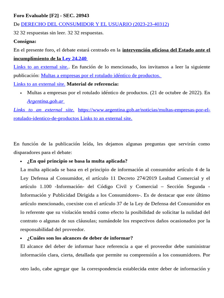 Foro Evaluable 2 - Derecho Consumidor y El Usuario | PDF | Los consumidores | Protección al ...