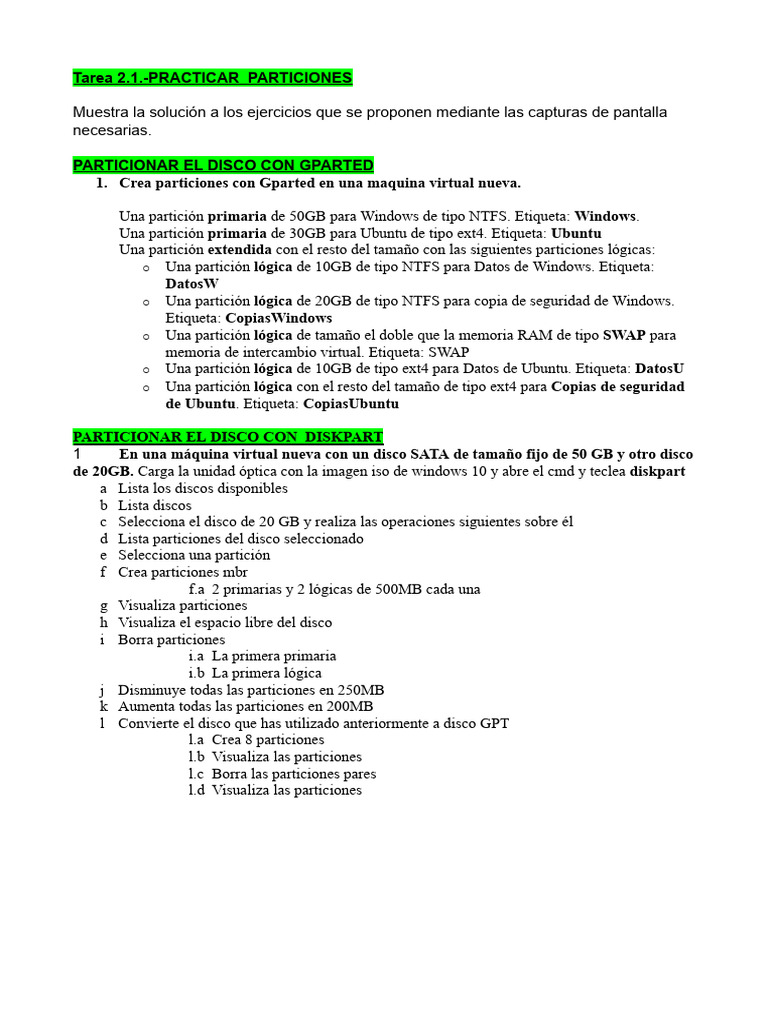 Tarea 4.1.-REALIZAR PARTICIONES | PDF