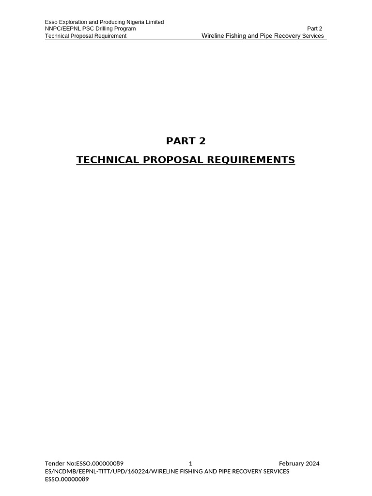 EEPNL Wireline Fishing Pipe Recovery Services ITT Part 2-Technical Proposal Requirements | PDF ...