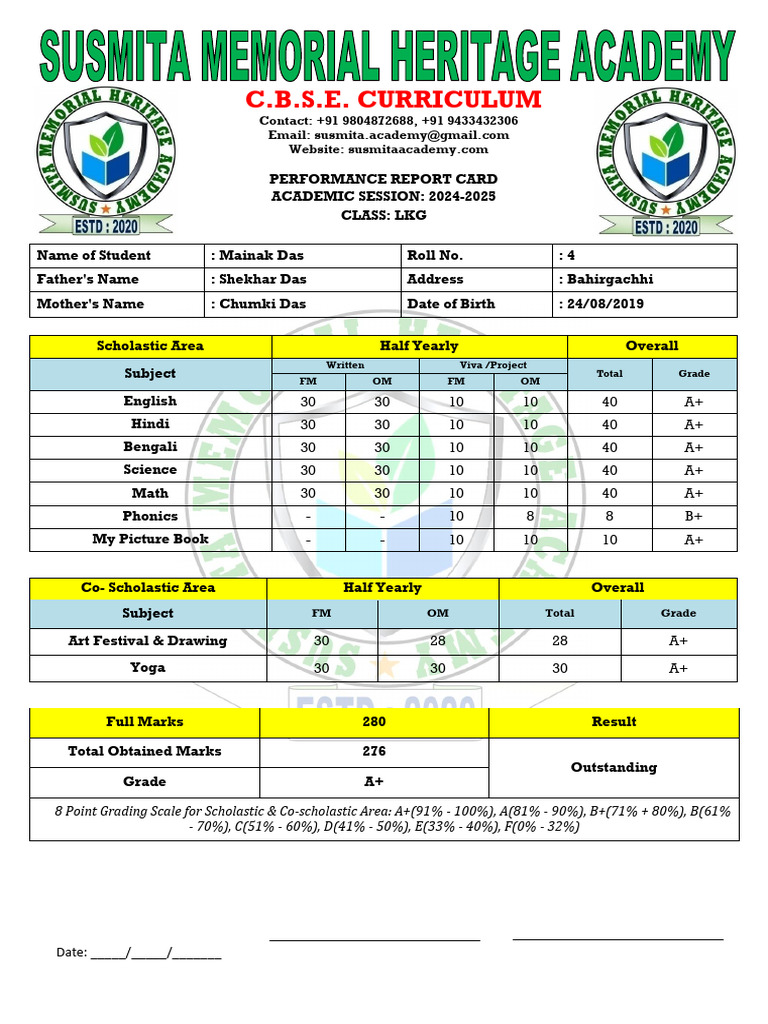 Lkg- Performance Report Card | PDF | Phonics | Student Assessment And ...