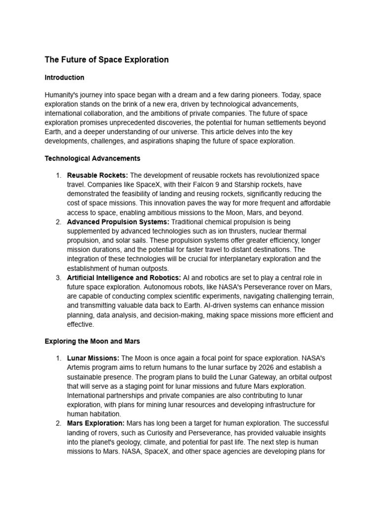 Future Innovations in Space Exploration | PDF | Space Exploration | Nasa