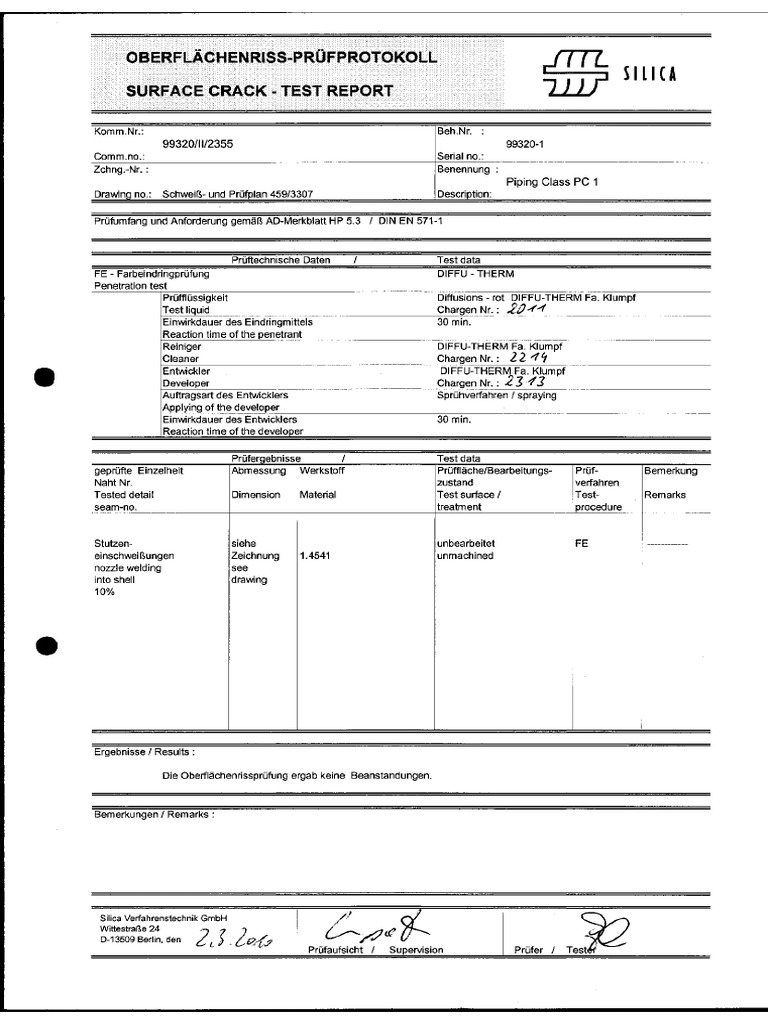 Surface Crack Test Report | PDF