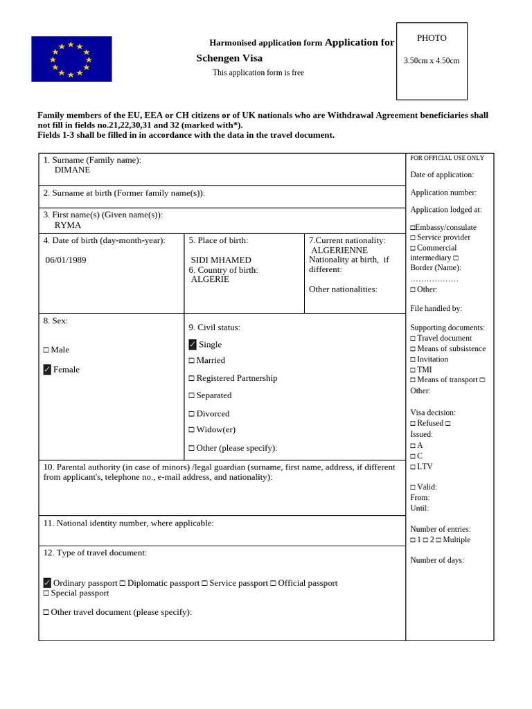 Schengen-Visa-Application Malte PDF | PDF | Travel Visa | Passport
