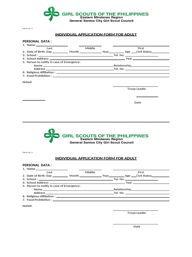 Adult Application Form | PDF