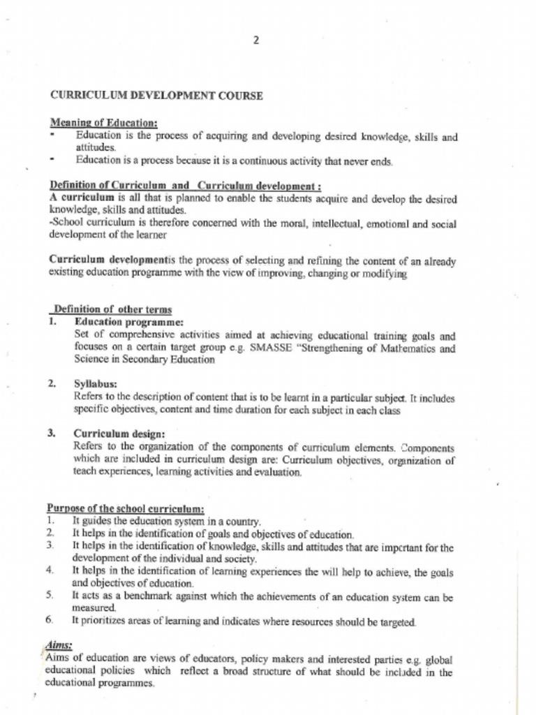 Curriculum Notes (Susan) | PDF