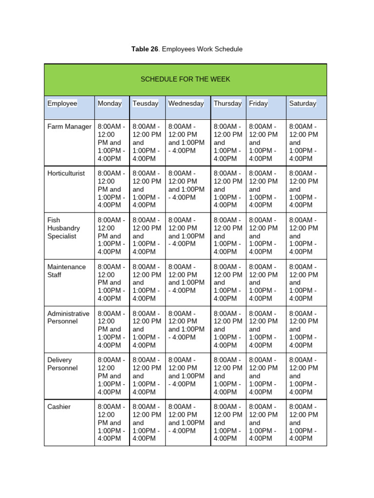 Employees Work Sched | PDF