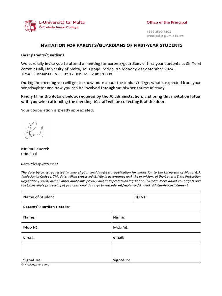 Invitation Parents MT G 24 | PDF