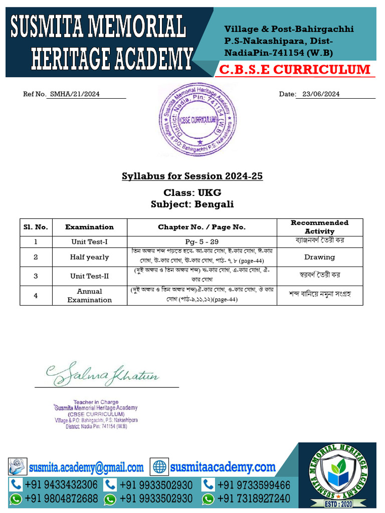 Syllabus UKG 2024 25 | PDF | Linguistics | Languages