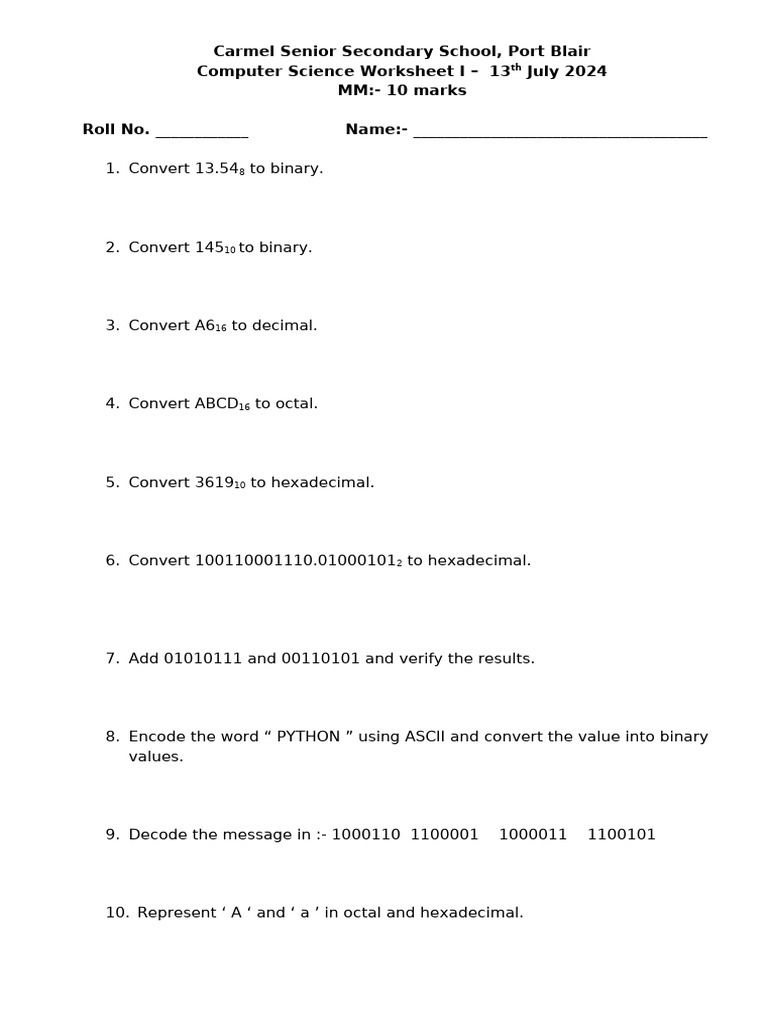 CS Worksheet I | PDF