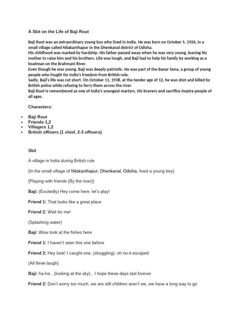 A Skit On The Life of Baji Rout | PDF
