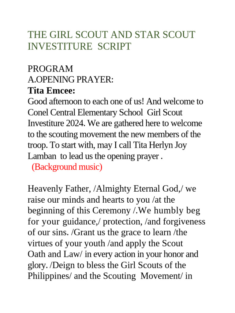 GSP-INVESTITURE-SCRIPT (1) | PDF | Lord's Prayer