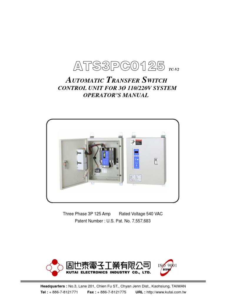 Three Phase 125 Amp Automatic Transfer Switch Operator's Manual | PDF ...
