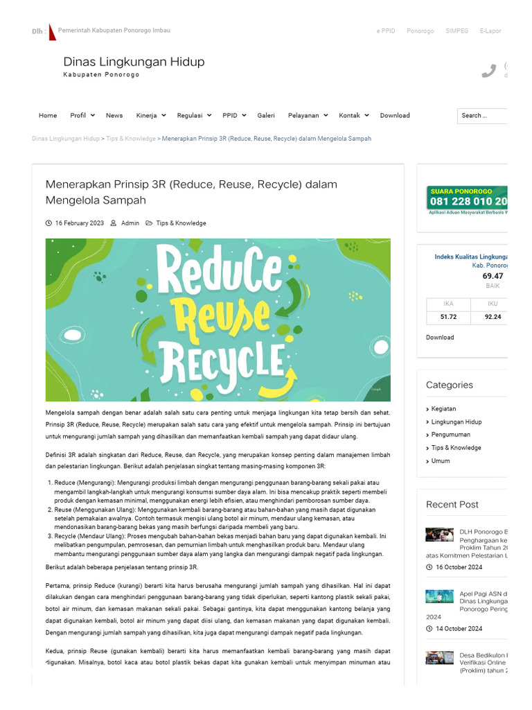 Menerapkan Prinsip 3R (Reduce, Reuse, Recycle) Dalam Mengelola Sampah - Dinas Lingkungan Hidup | PDF