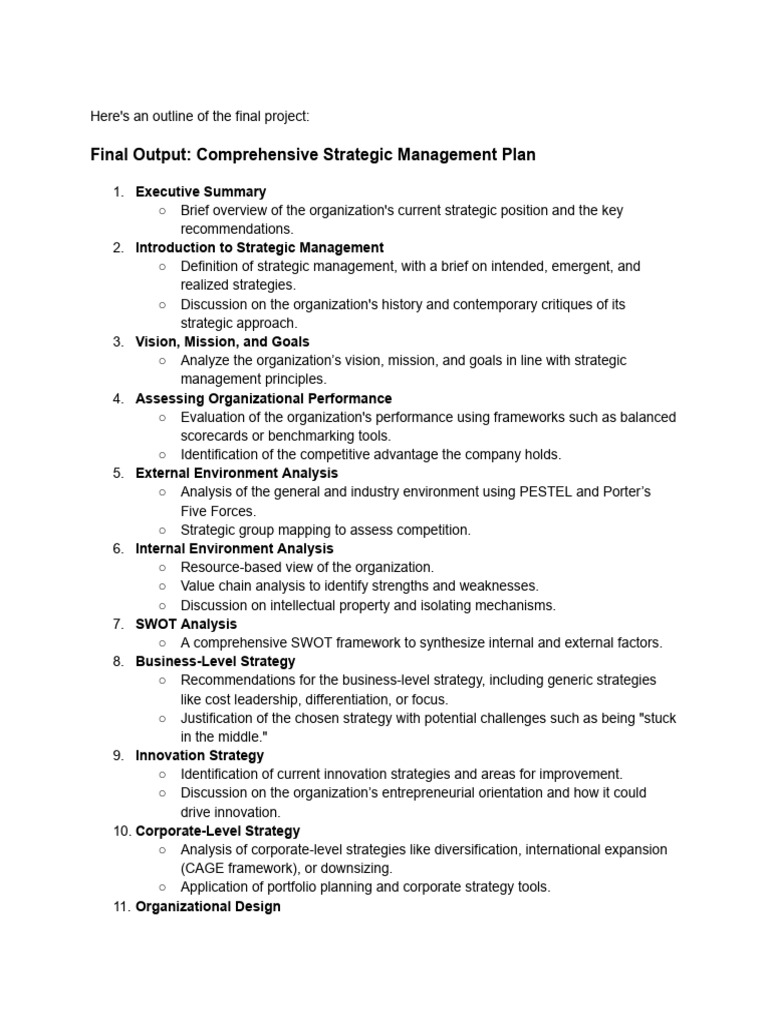 Final Output Comprehensive Stategic Management Plan | PDF | Strategic ...