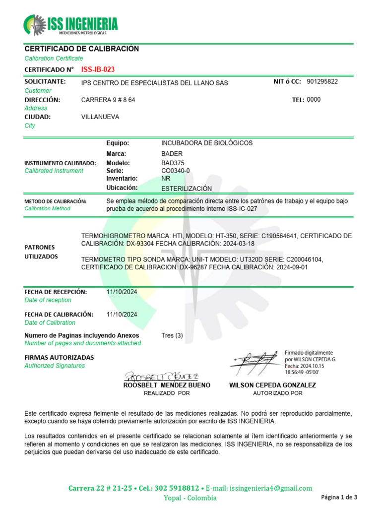 Incubadora Biologicos ISS-IB-023 11-10-2024 | PDF | Incertidumbre ...