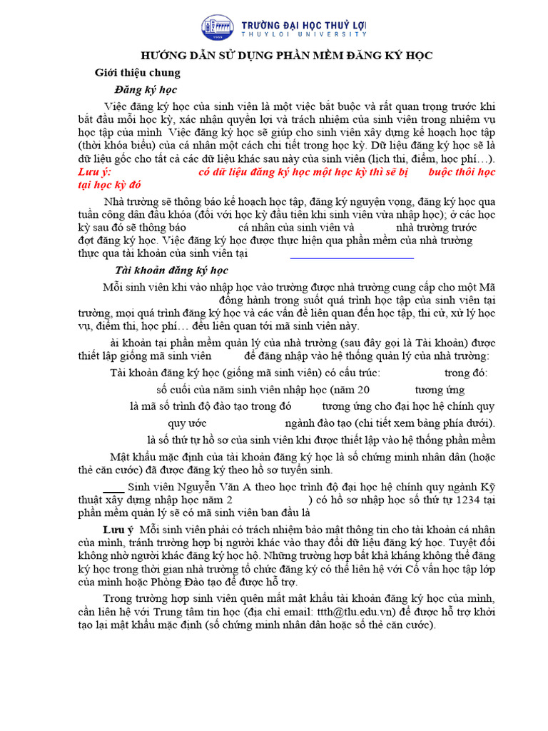 File Hướng Dẫn Đăng Ký Học Phần TLU | PDF