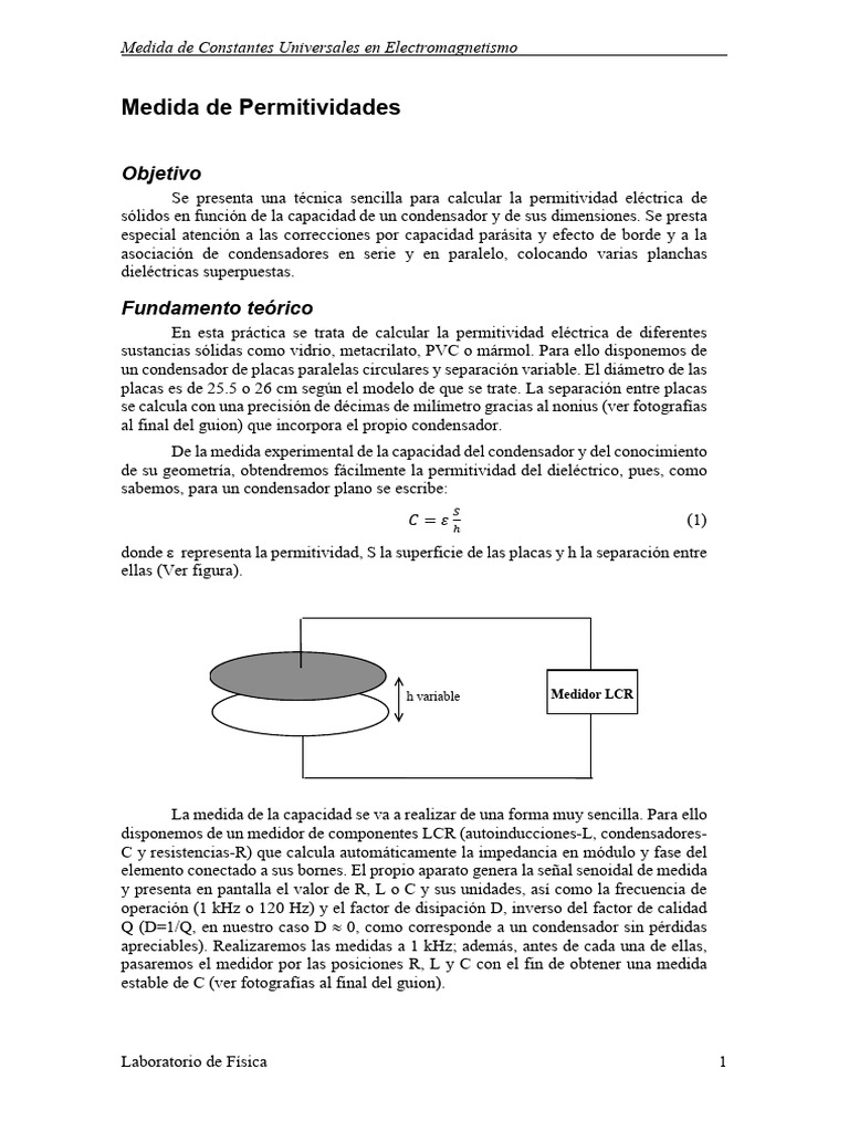 Guion Practica_Medida de permitividades 2023-24 | PDF | Condensador | Permisividad