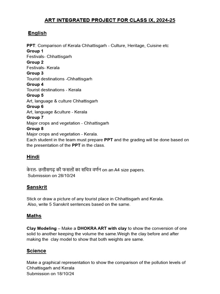 Art Integrated Project for Class Ix | PDF